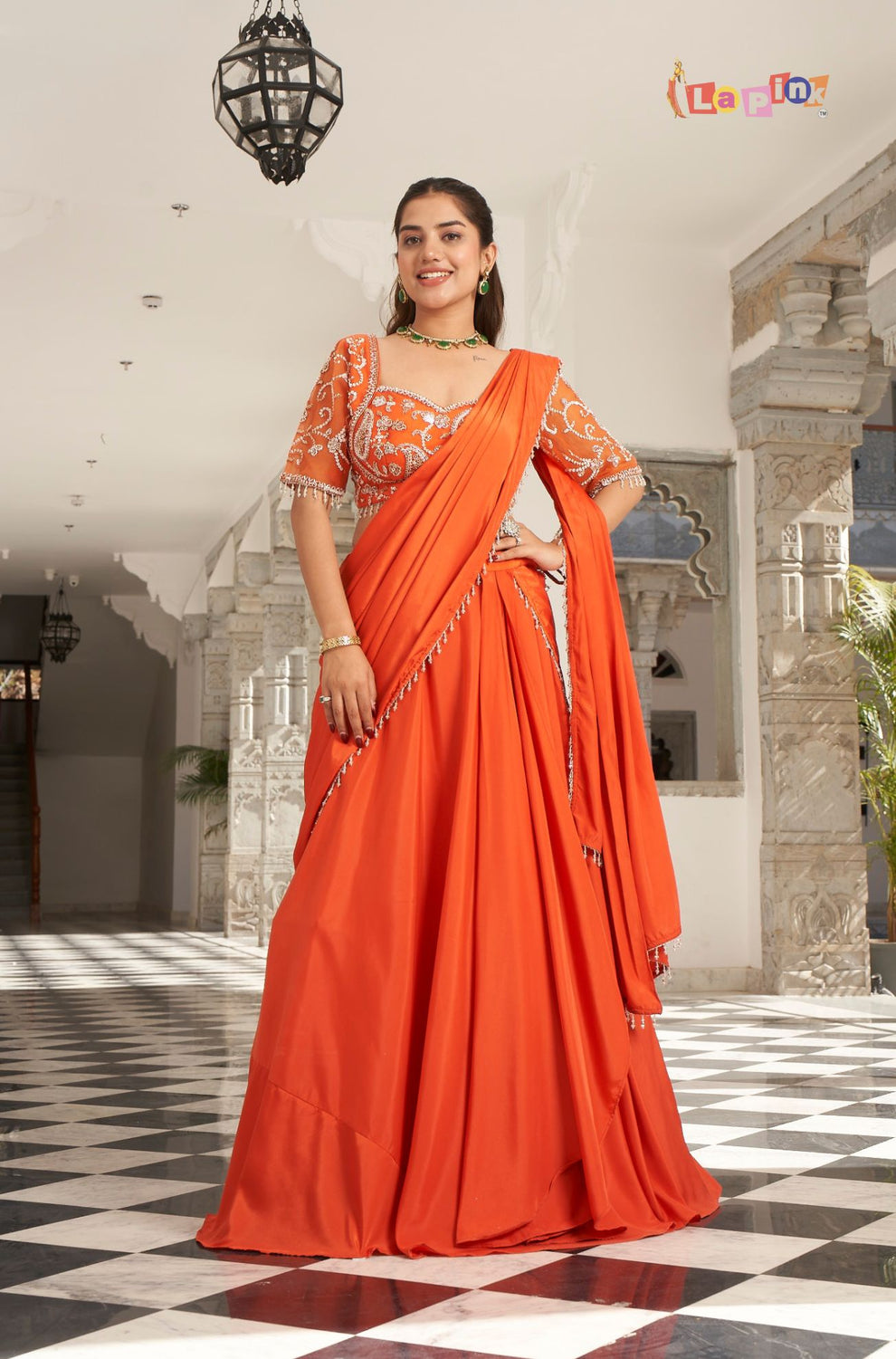 Designer crepe Pre-Drape Saree – LaPink Fashion
